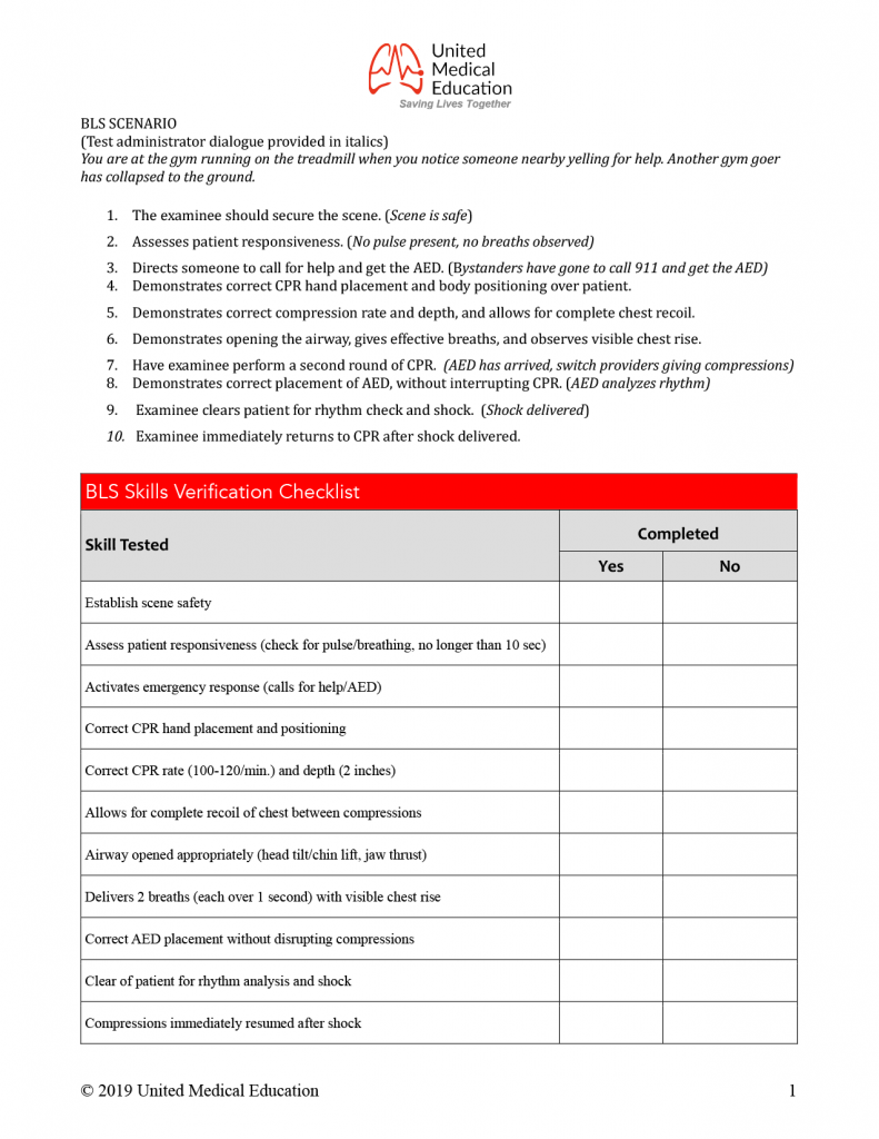 BLS Skills Session Test with Checklist - United Medical Education
