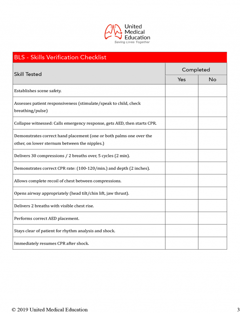 BLS Skills Session Test with Checklist